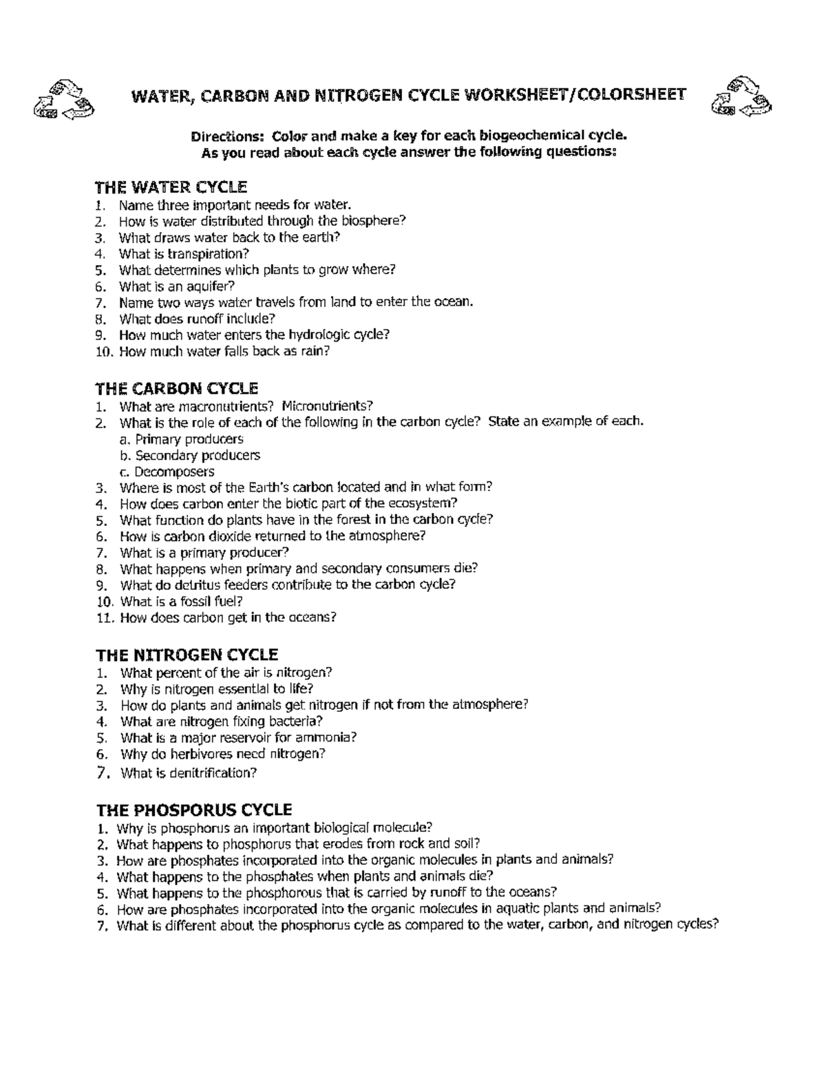 Biogeochemical Cycles Labeling and Questions - BIO 101 - Studocu