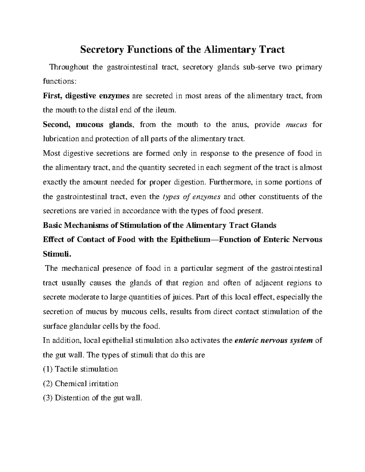 Chapter 65 GIT - physiology - Secretory Functions of the Alimentary Tract Throughout the - Studocu