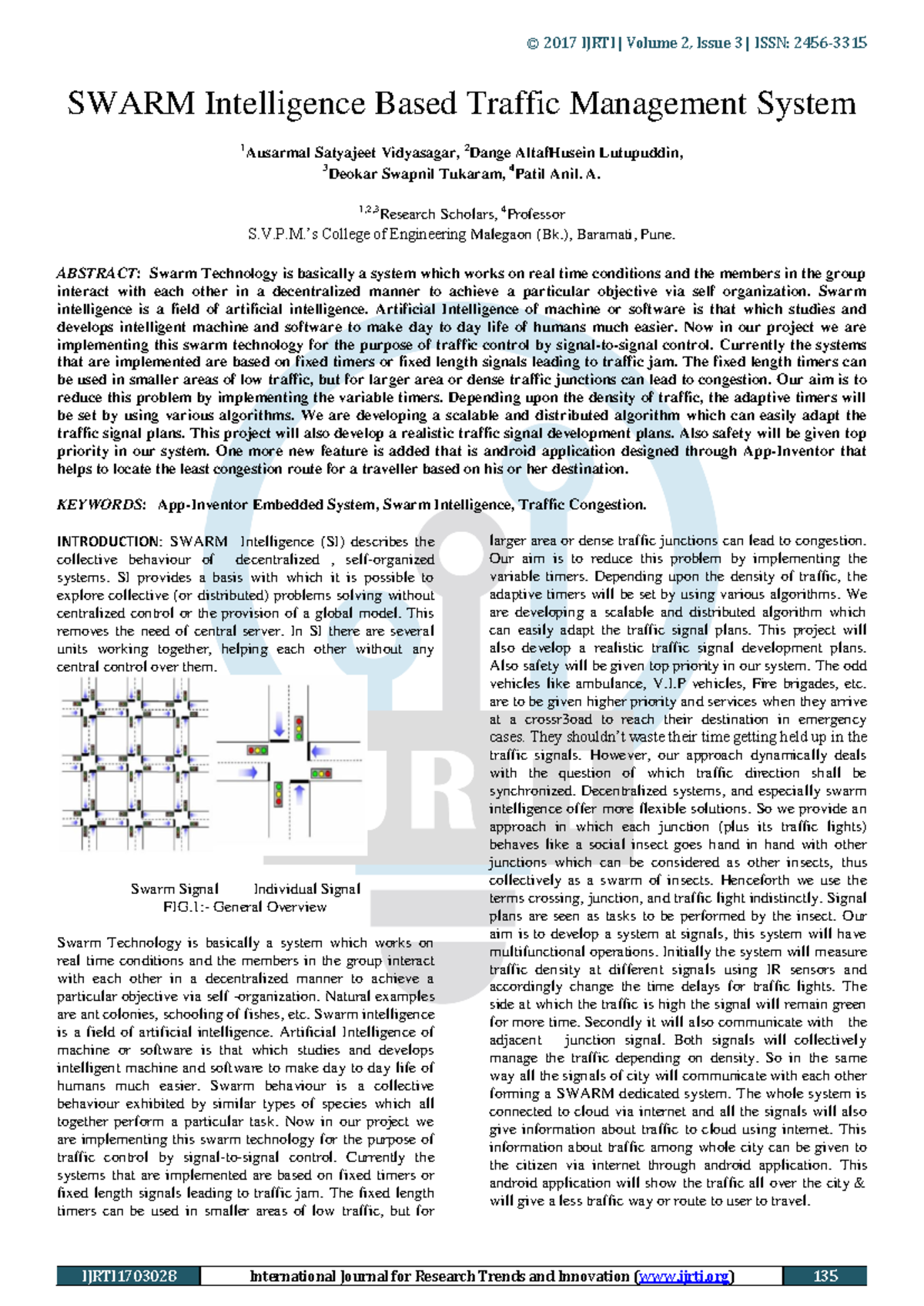 Swarm Intelligence Based Traffic Management System - IJRTI1703028 - Studocu
