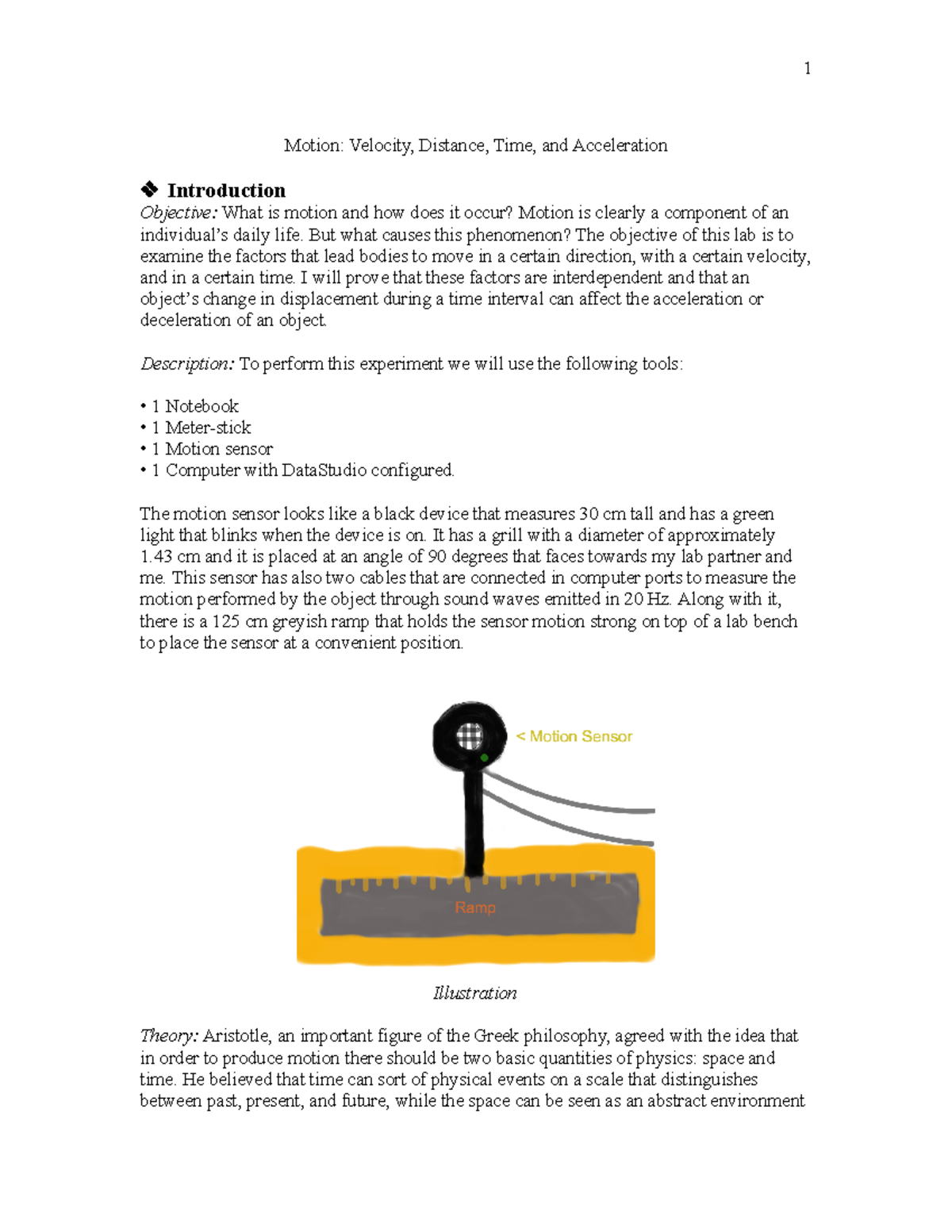 Lab #1 - NYU Assignment - 1 Motion: Velocity, Distance, Time, and ...