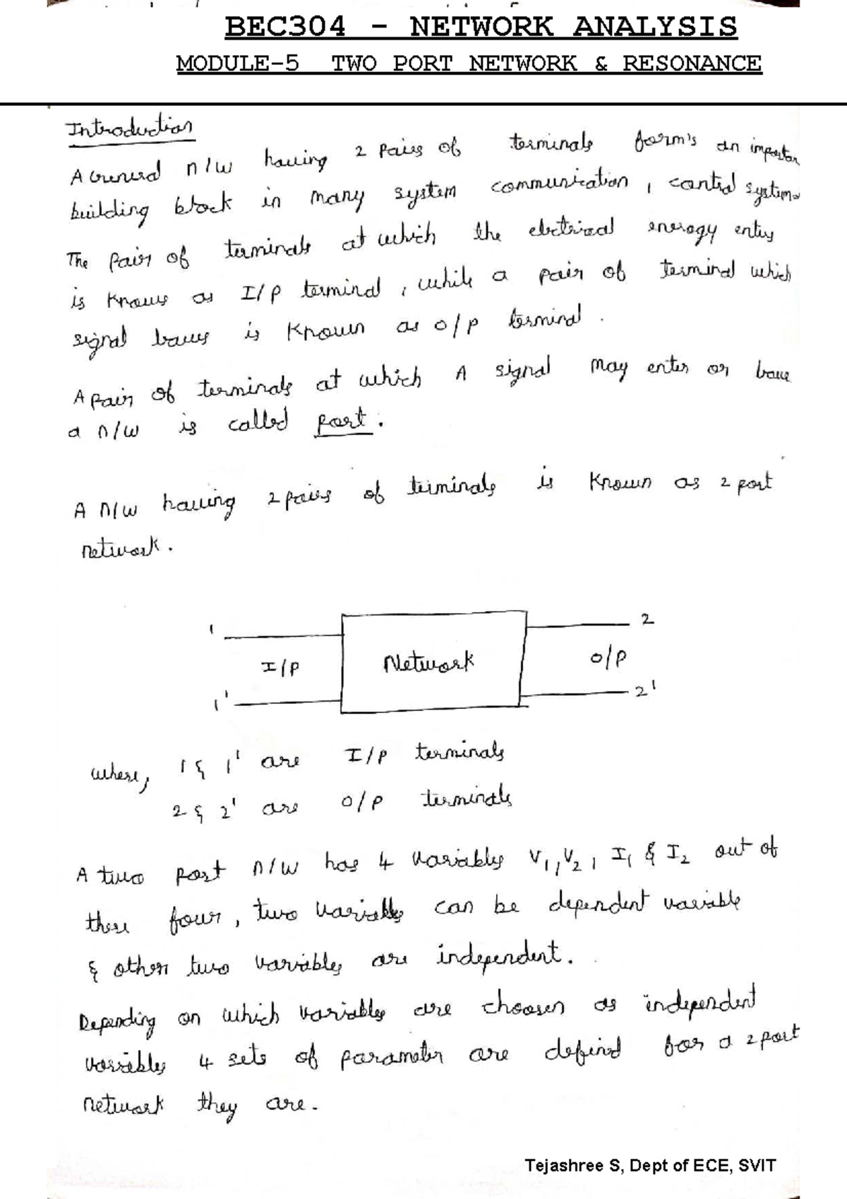 BEC304 Network Analysis: Module 5 Notes on Two-Port Resonance - Studocu