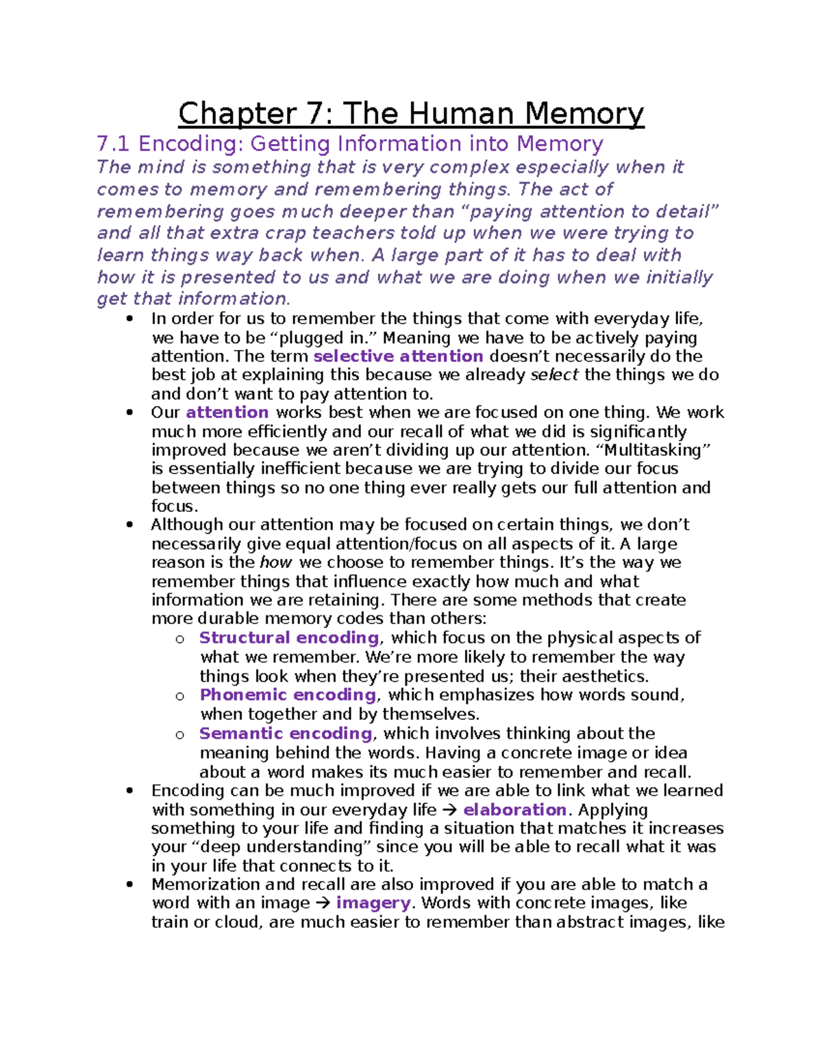 Chapter 7- the human memory - Chapter 7: The Human Memory 7 Encoding ...