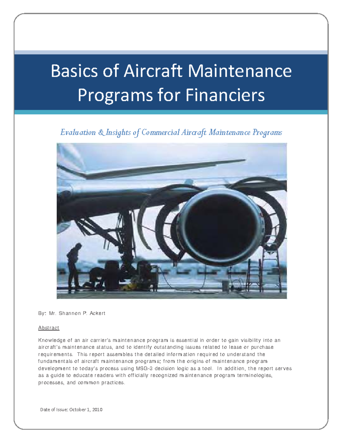 Evaluation Insights on Commercial Aircraft Maintenance Programs (AER ...