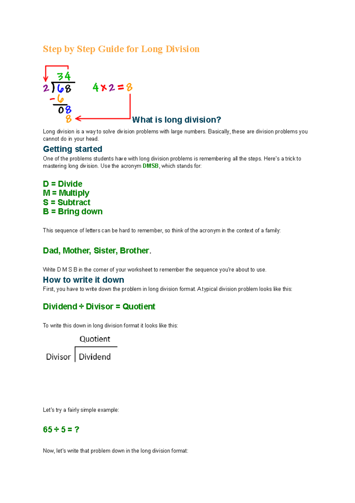 Step-by-Step Long Division Guide for K5 Math (4th-6th Grade) - Studocu