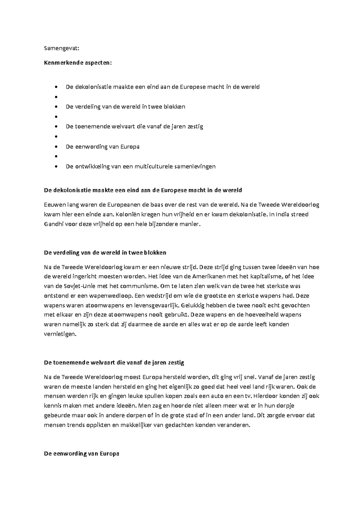 Samengevat: Kenmerkende Aspecten van Tijdvak 10 - Mini Sm - Studeersnel