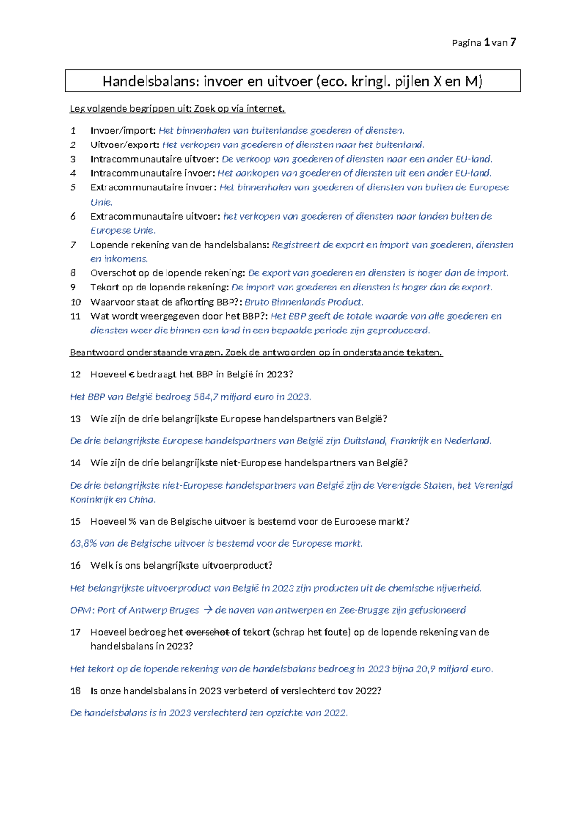 Handelsbalans 2023: Invoer en Uitvoer Analyse (Economie) - Studocu