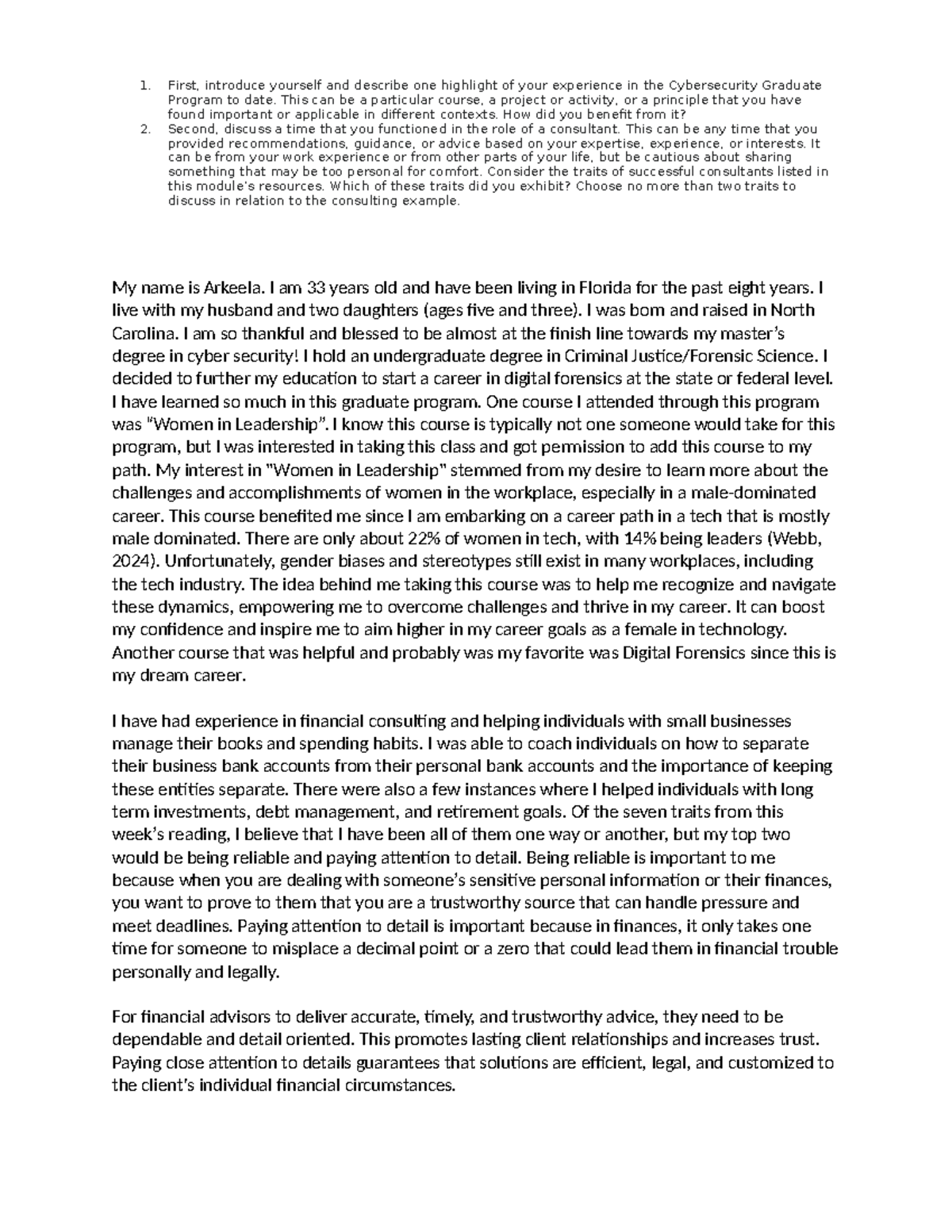 Module 1 DB - Reflections on Cybersecurity & Consulting Experience ...