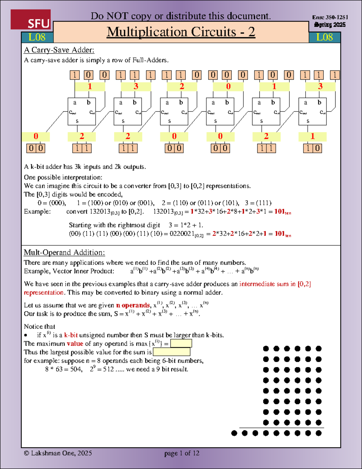 Multiplication Circuits - ENSC 350-1251 - Spring 2025 Overview and ...