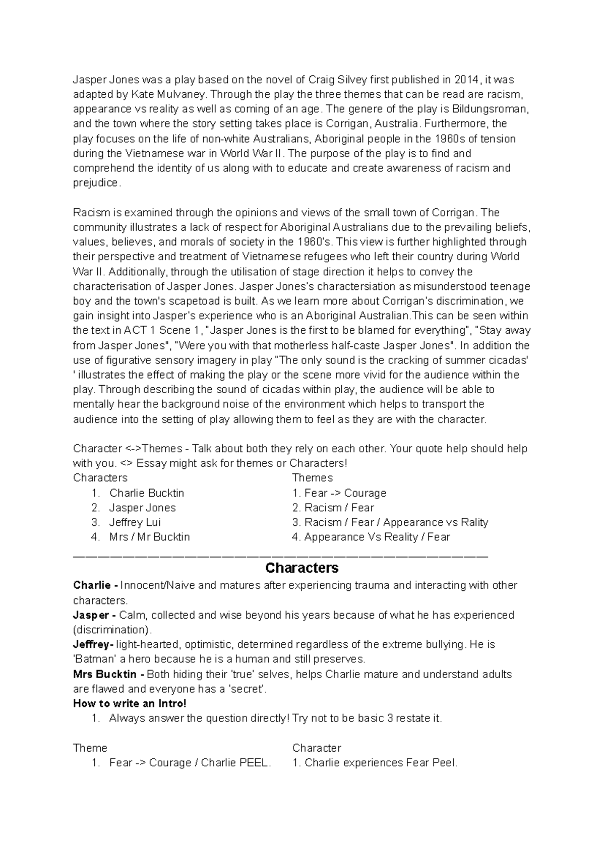 Jasper Jones Analysis PEEL Notes and Themes - English 101 - Studocu