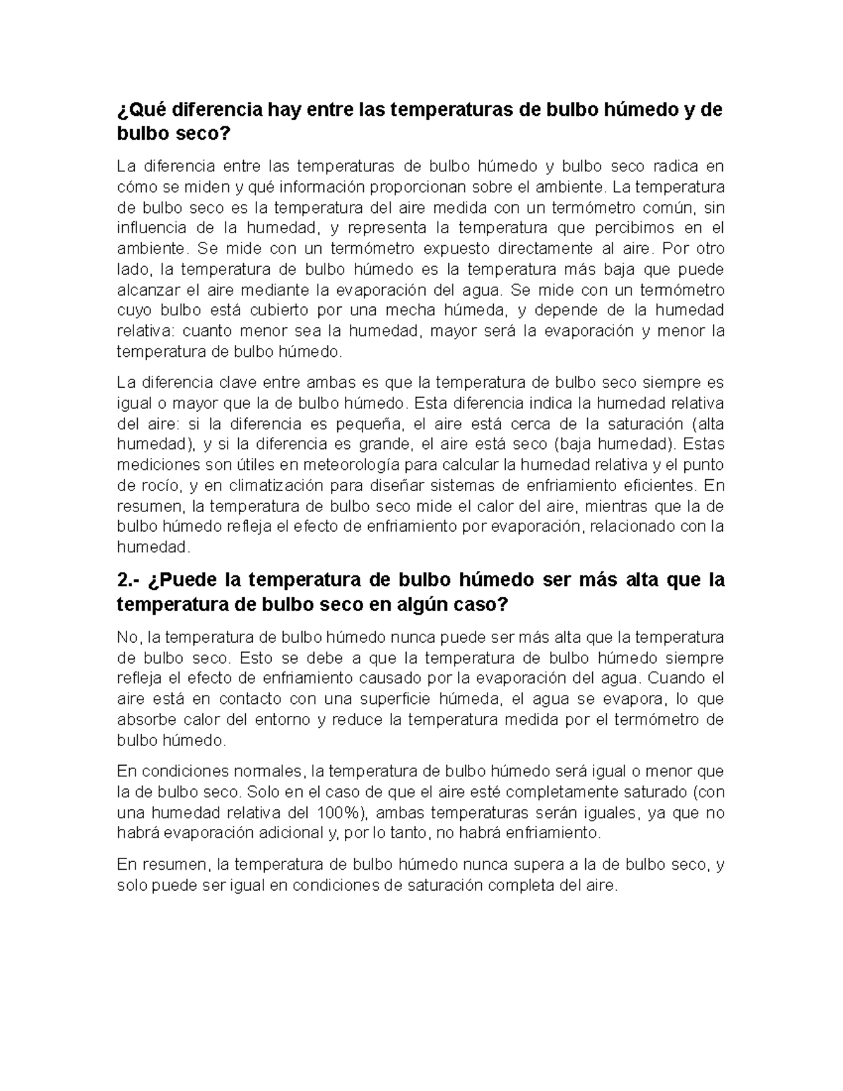 Diferencias entre Temperaturas de Bulbo Húmedo y Seco - Ejercicios ...