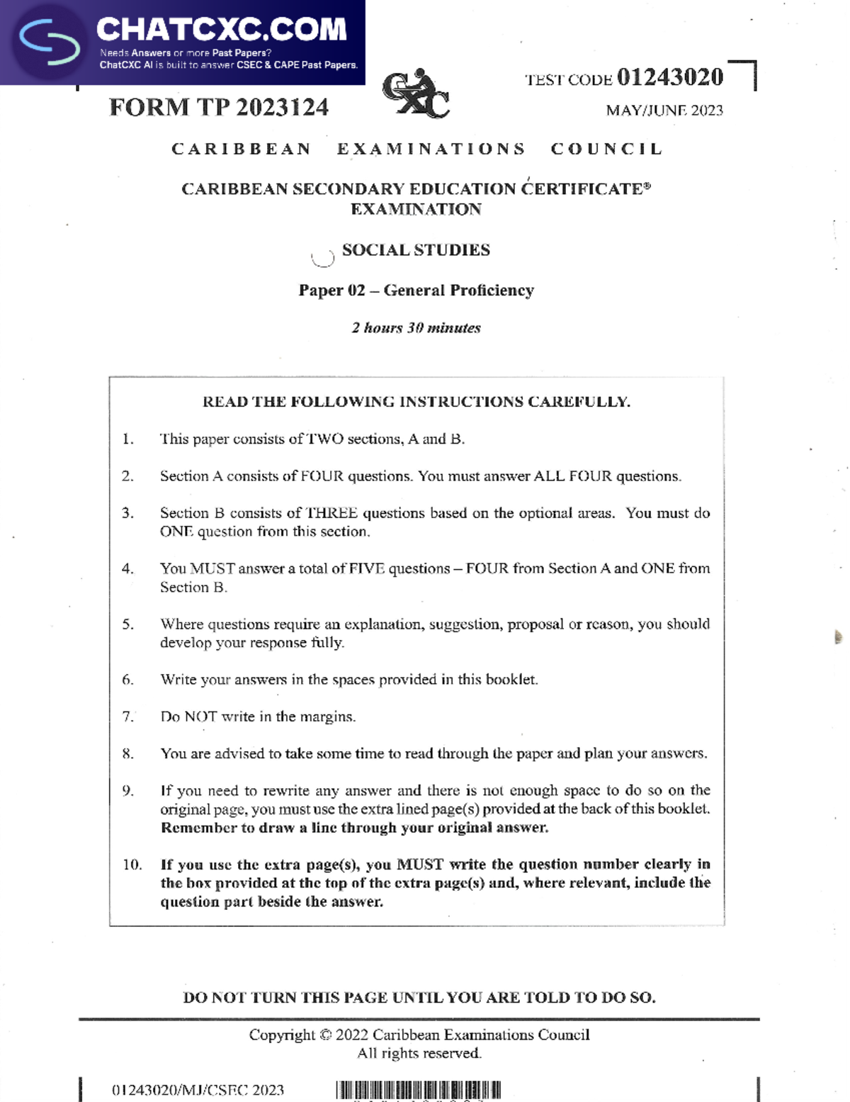 CSEC Social Studies Paper 2 Study Guide 2023 - Studocu