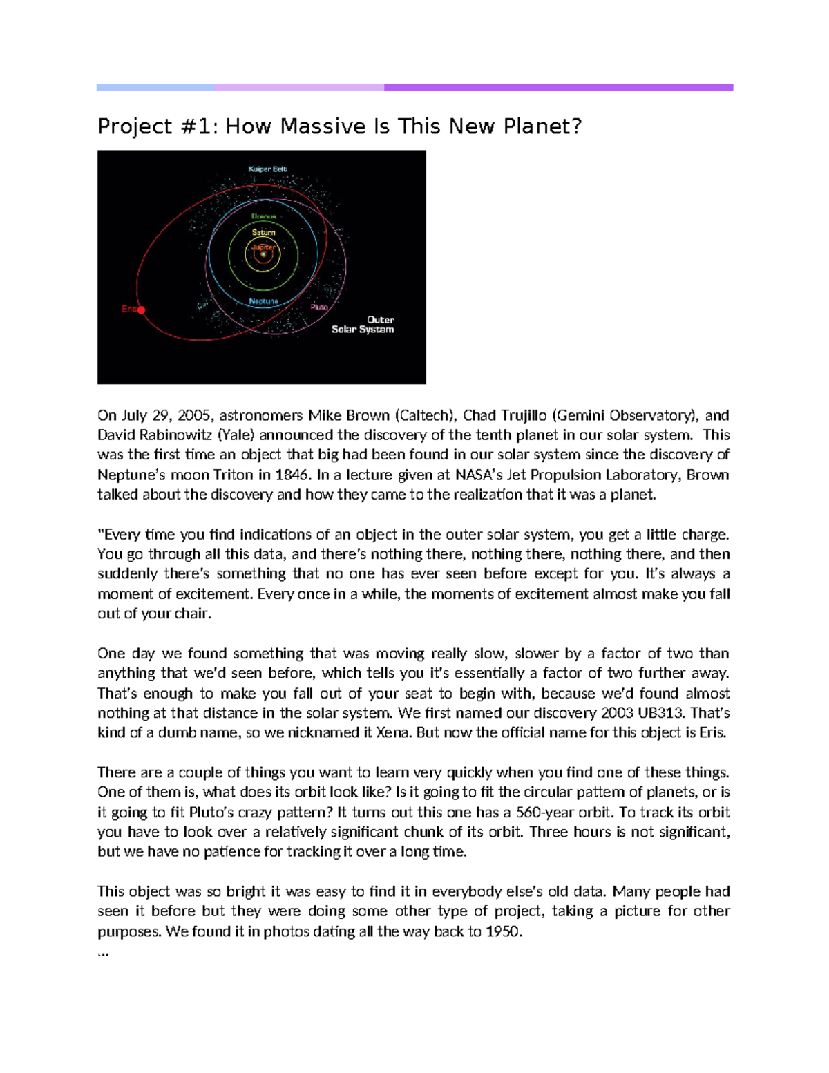 Project 1 Module 2 Eris 2024 - Project #1: How Massive Is This New ...