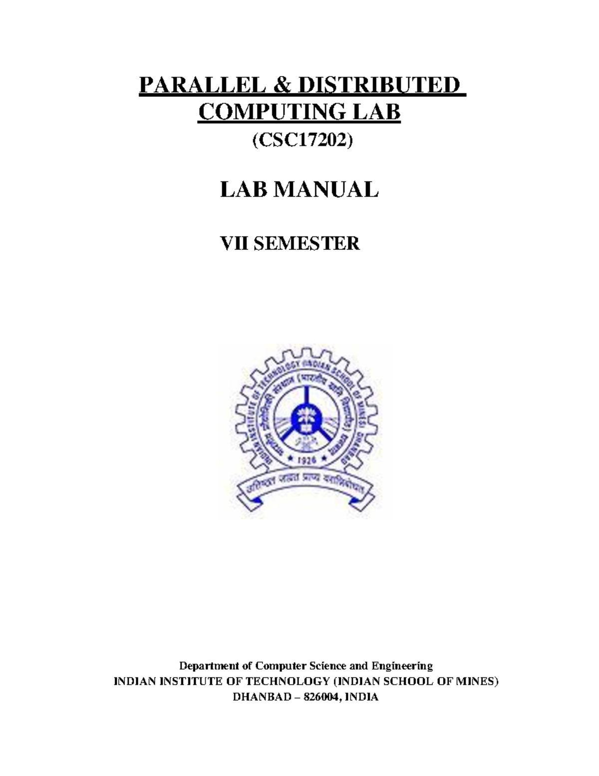 Parallel Distributed Computing Lab Manual (CSC17202) - 7th Semester ...