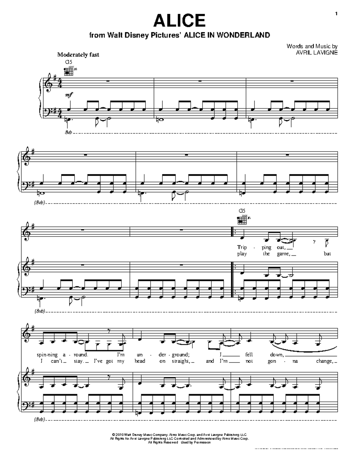 Avril Lavigne-Alice - ####### Moderately fast ALICE from Walt Disney ...
