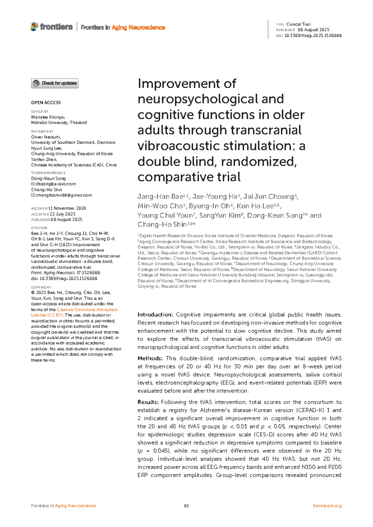 Improvement of Cognitive Functions in Older Adults via tVAS: A Clinical ...