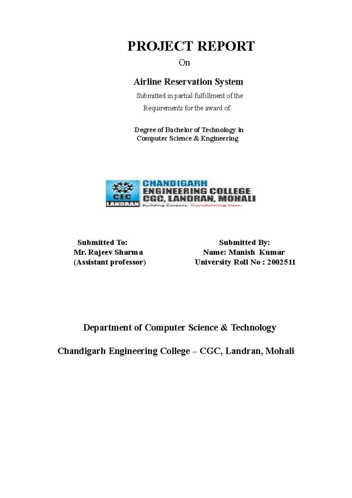 Airline reservation system 22222 - PROJECT REPORT On Online Flight Booking Submitted in partial ...