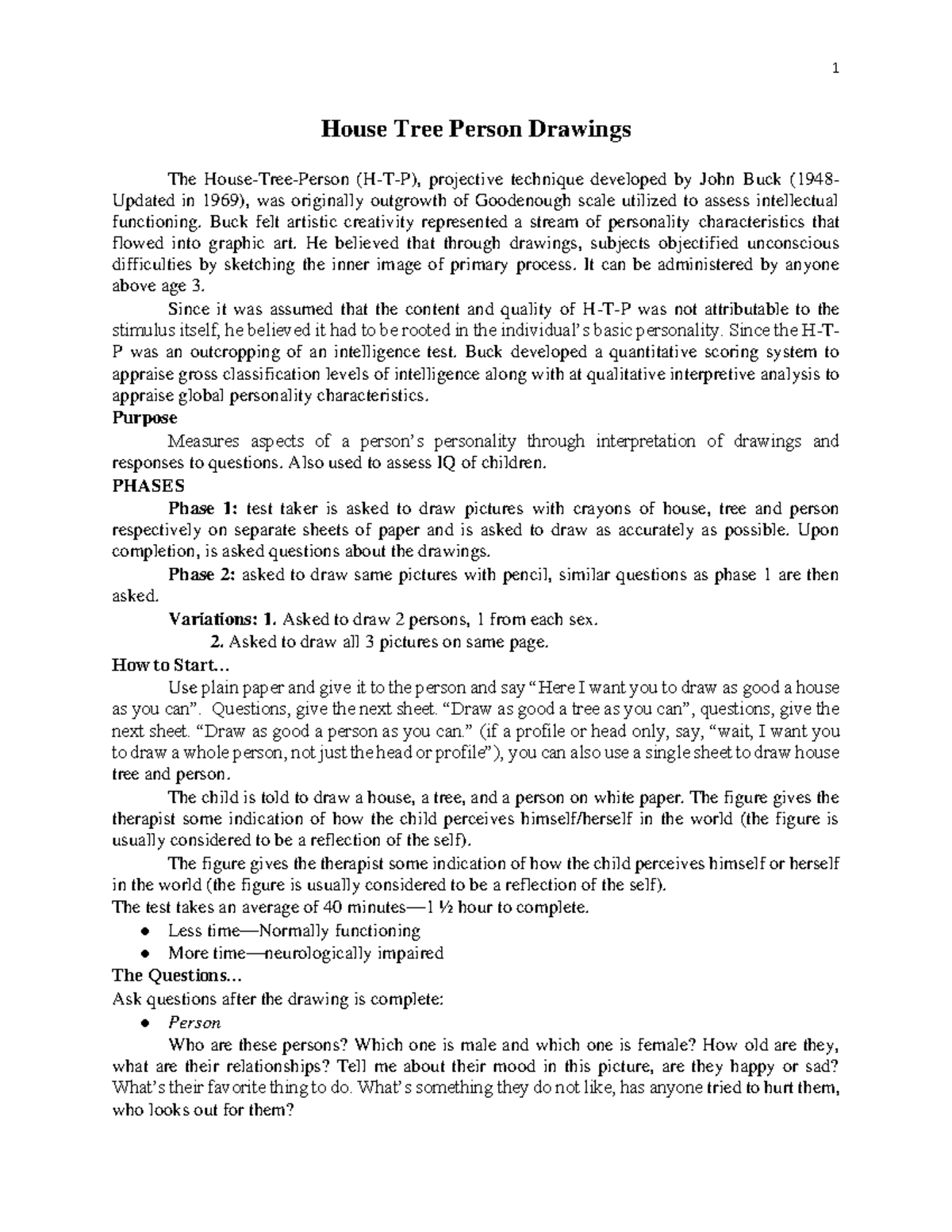 House Tree Person (HTP) Test: A Brief Manual on Projective Techniques ...