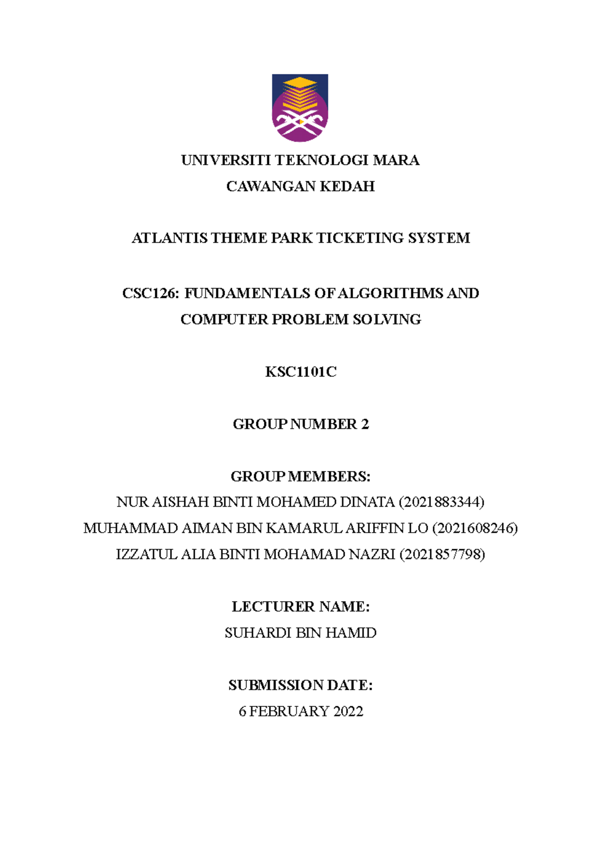 Final Report: Group Project on Ticketing System for CSC126 - Studocu