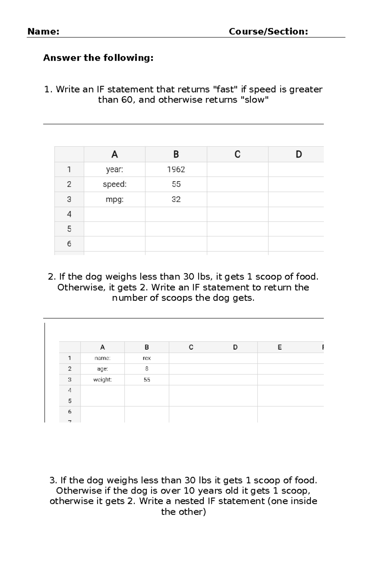 IT 101 - Conditional Statements and IF Logic Exercises - Studocu