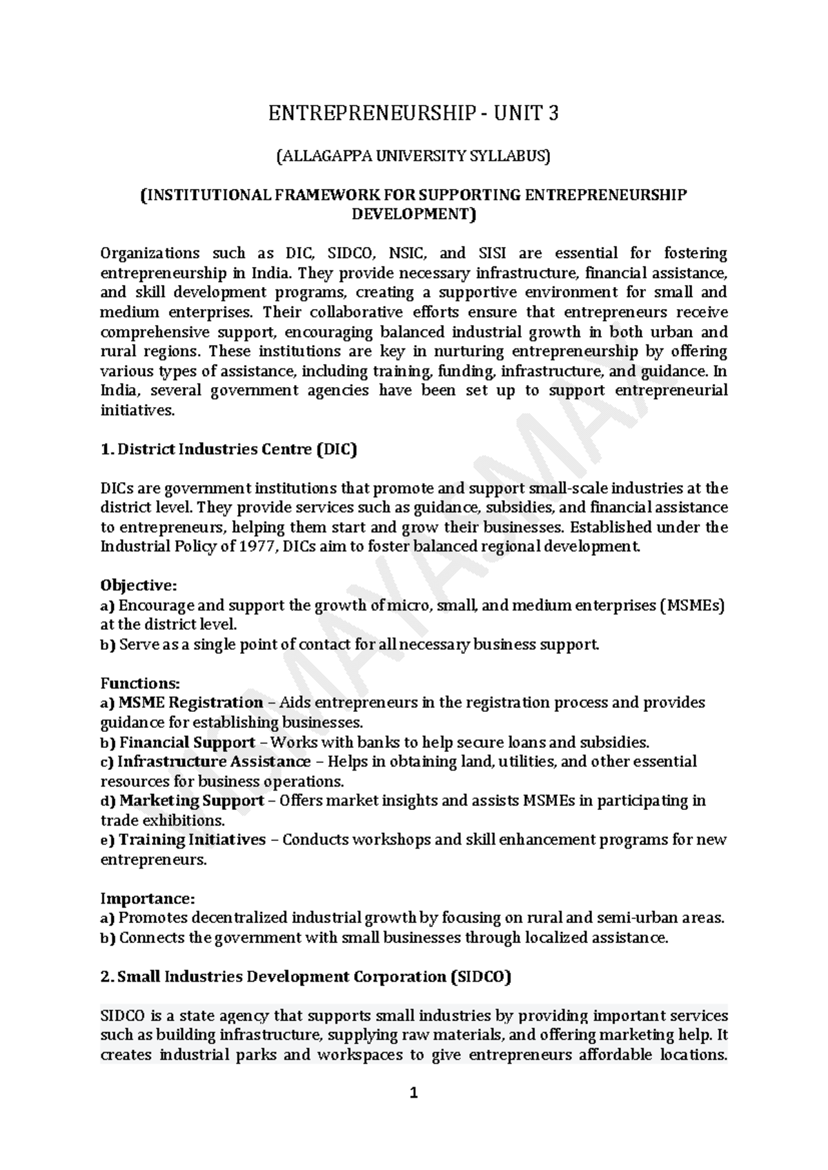 Unit 3 - Entrepreneurship - ENTREPRENEURSHIP - UNIT 3 (ALLAGAPPA ...