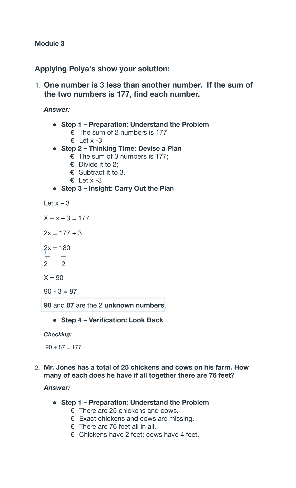 Module 3 Activity Guide - Module 3 Applying Polya's show your solution ...