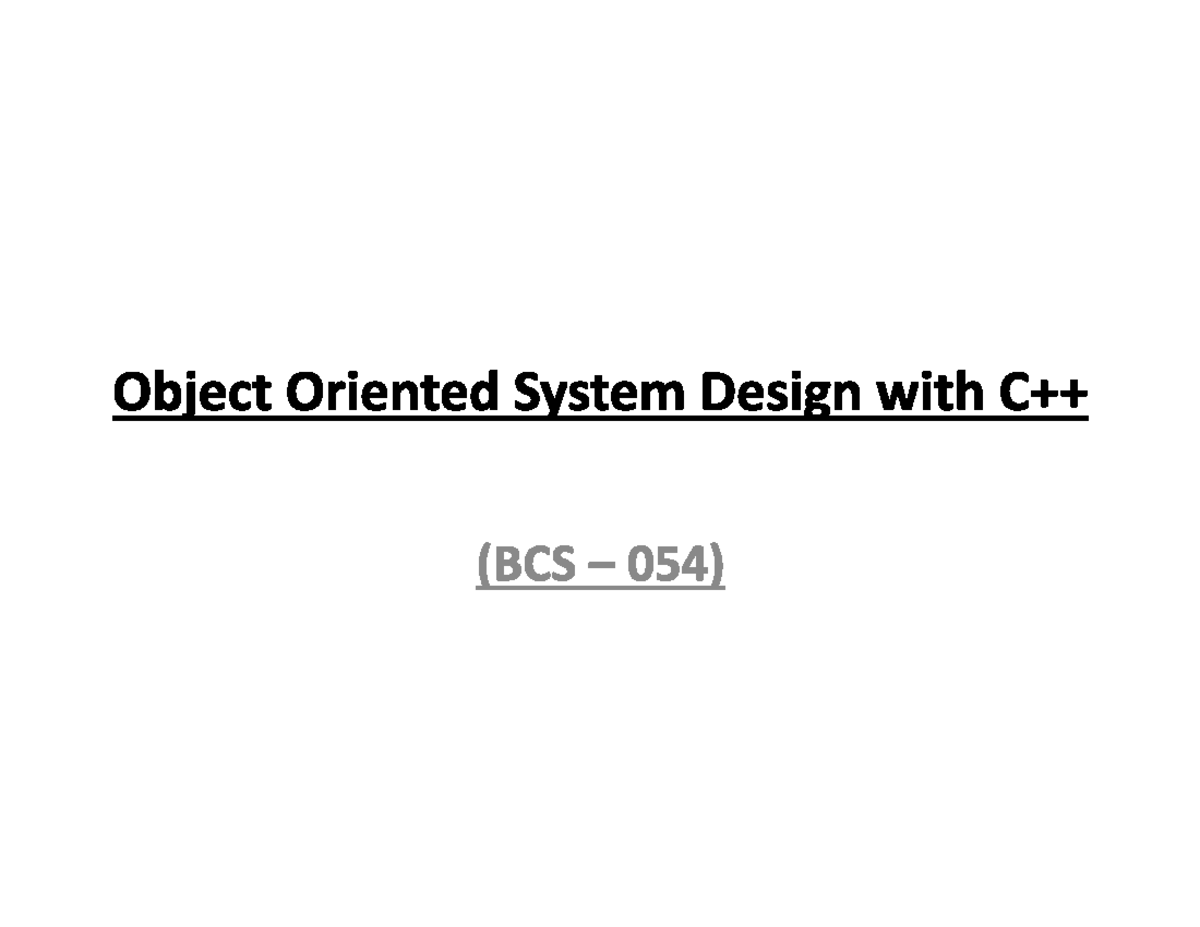 OOSD BCS 054 Unit I: Object Oriented System Design Notes - Studocu
