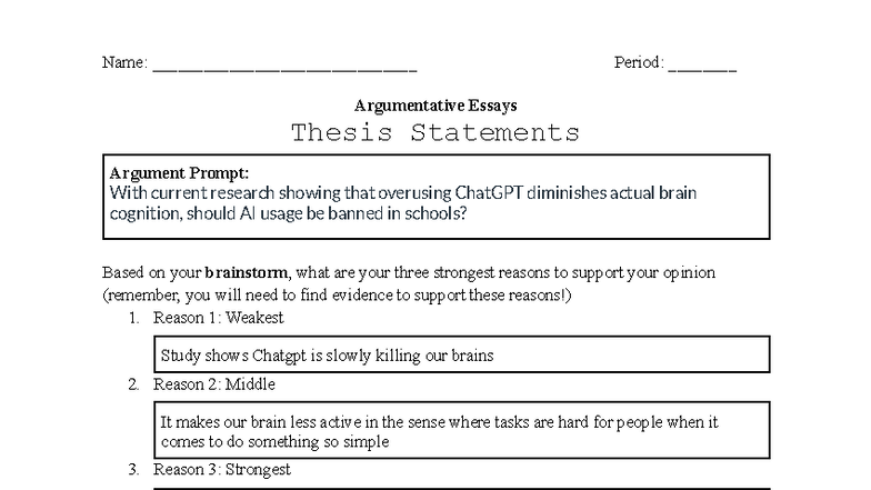 ENG 101: Argumentative Essay Thesis on AI Usage in Schools - Studocu