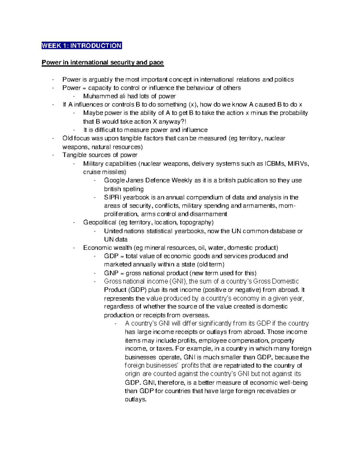 Poli Sci 2141: Week 1 - Introduction to Power in International Security ...