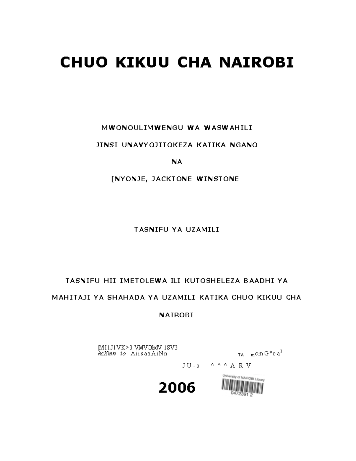 Nyonje Mwono Ulimwengu wa Waswahili Katika Ngano: Tasnifu ya Uzamili ...