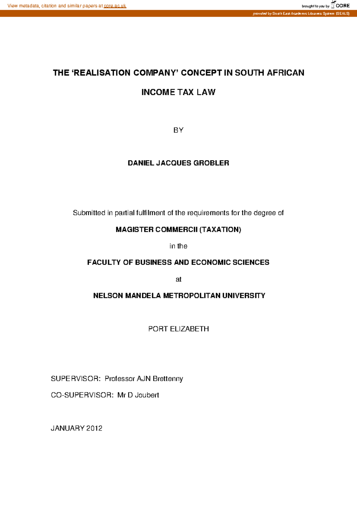The Realisation Company Concept in SA Income Tax Law: A Study - Studocu