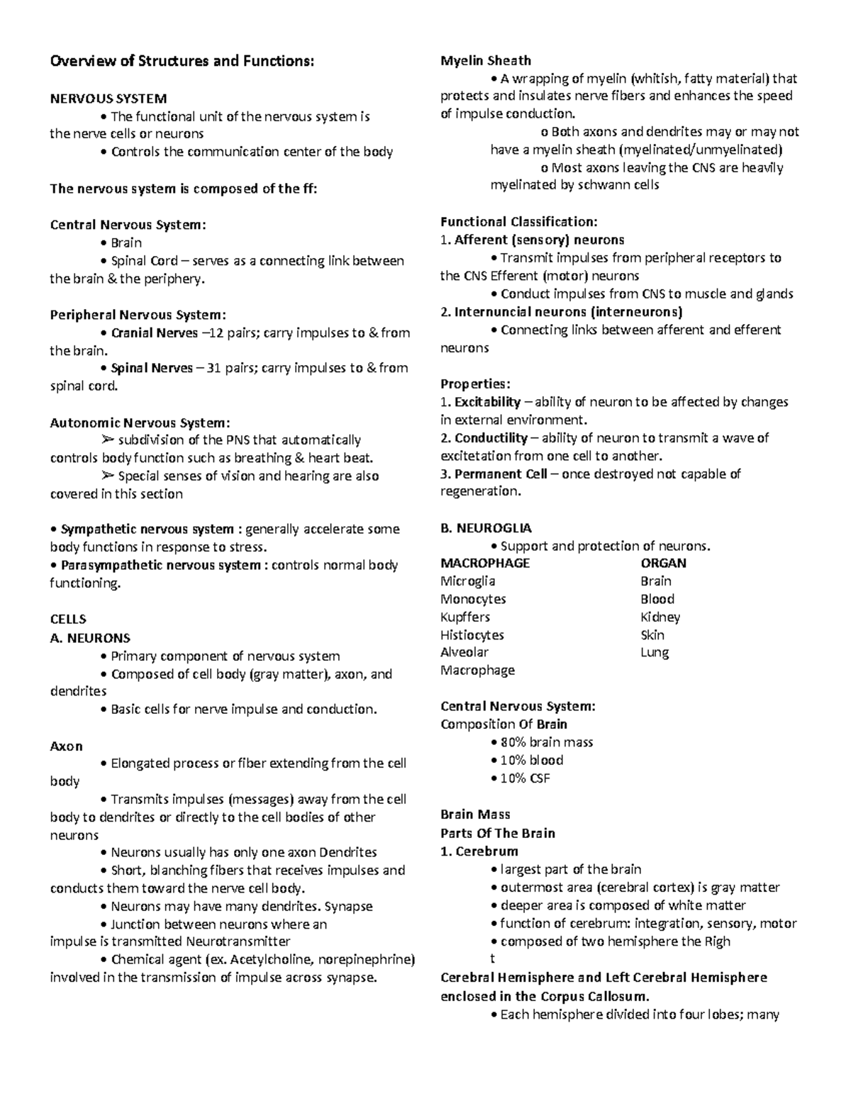 Overview of Structures and Functions - Overview of Structures and ...