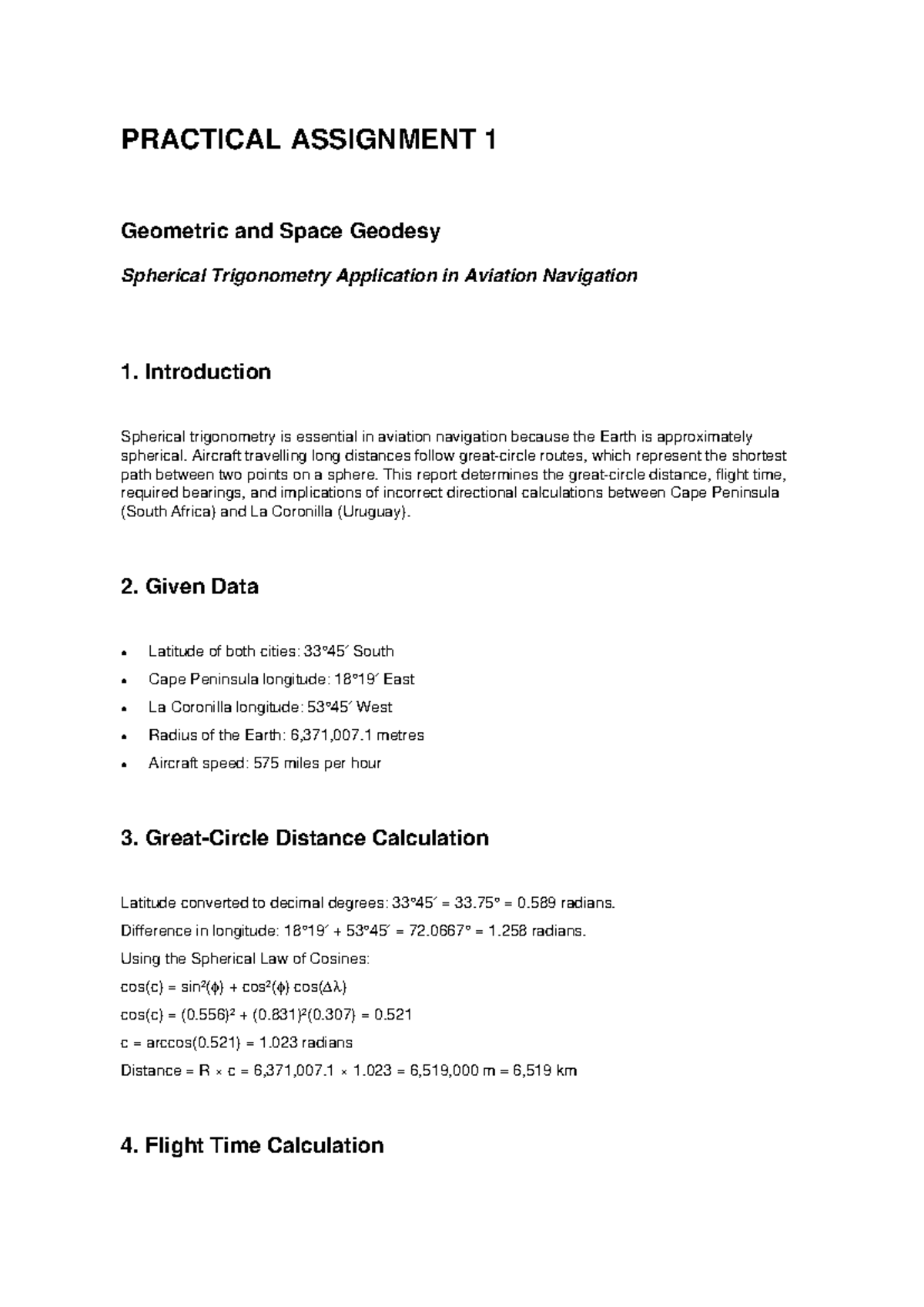 Practical Assignment 1: Spherical Trigonometry in Aviation Navigation ...