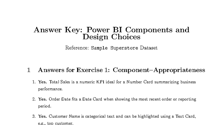 Power BI Components & Design Choices Answer Key: Sample Superstore Dataset - Studocu