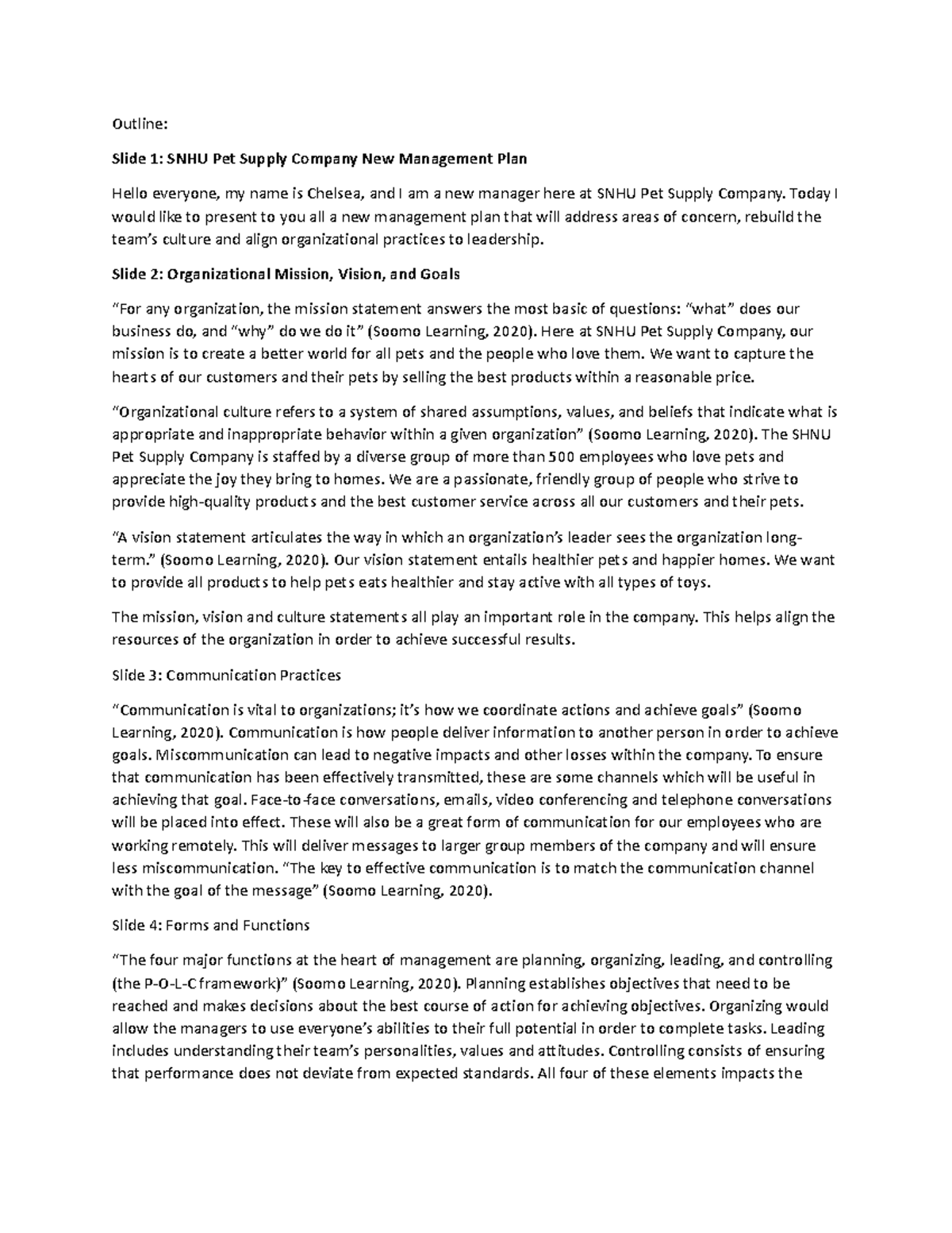 BUS 210 - Project 1 - SNHU Pet Supply Company Management Plan - Studocu