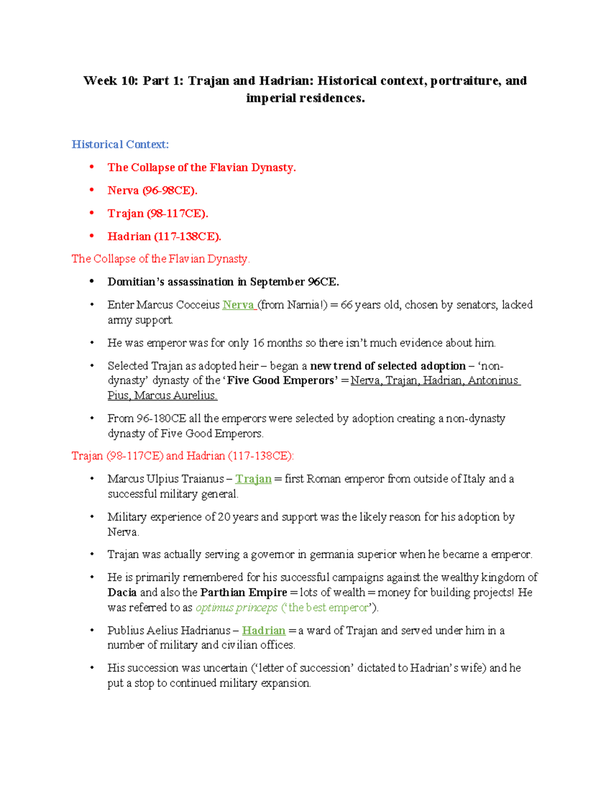Week 10: Trajan and Hadrian - Historical Context and Portraiture Notes ...