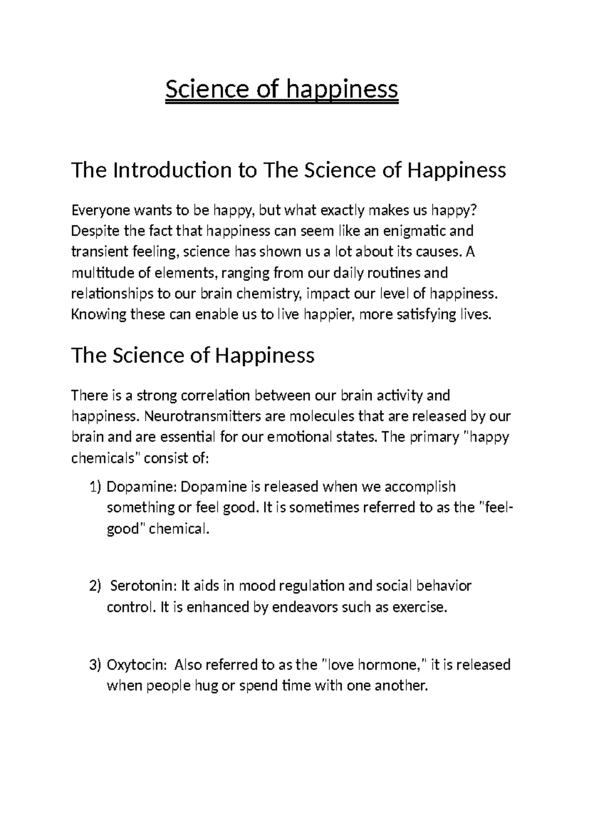 Science of happiness - nothing - Science of happiness The Introduction ...