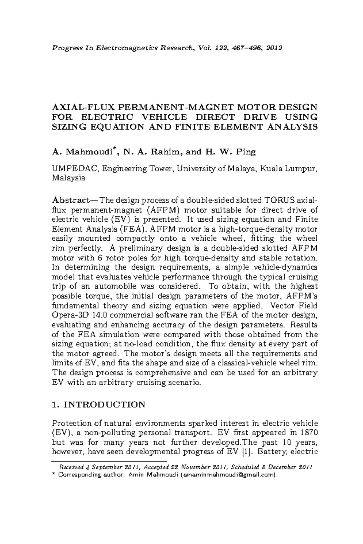 MOTOR DESIGN FOR EV DIRECT DRIVE: SIZING EQUATION & FEA (ENG 122) - Studocu