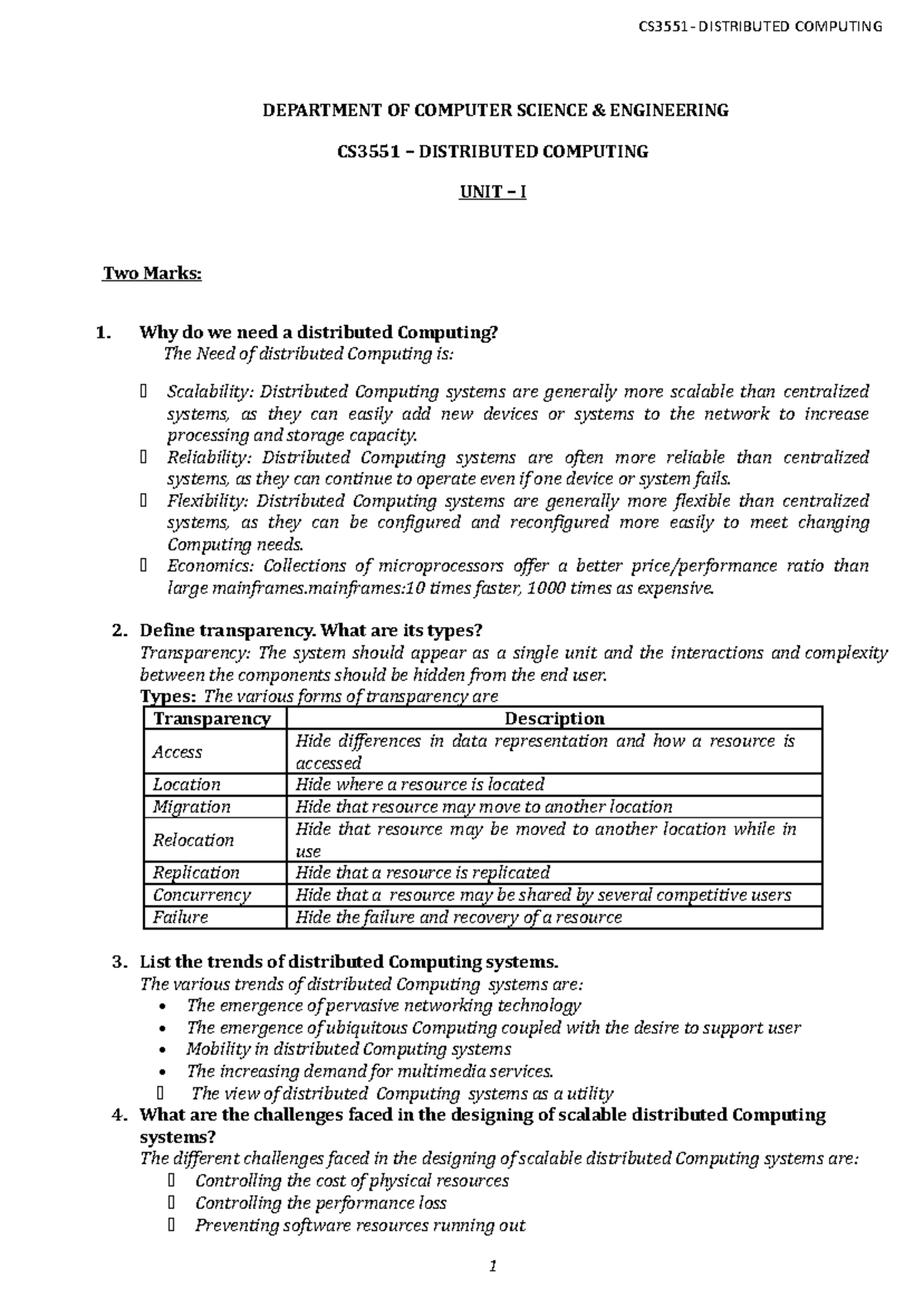 CS3551 - DC - Key Concepts and Questions for Distributed Computing ...