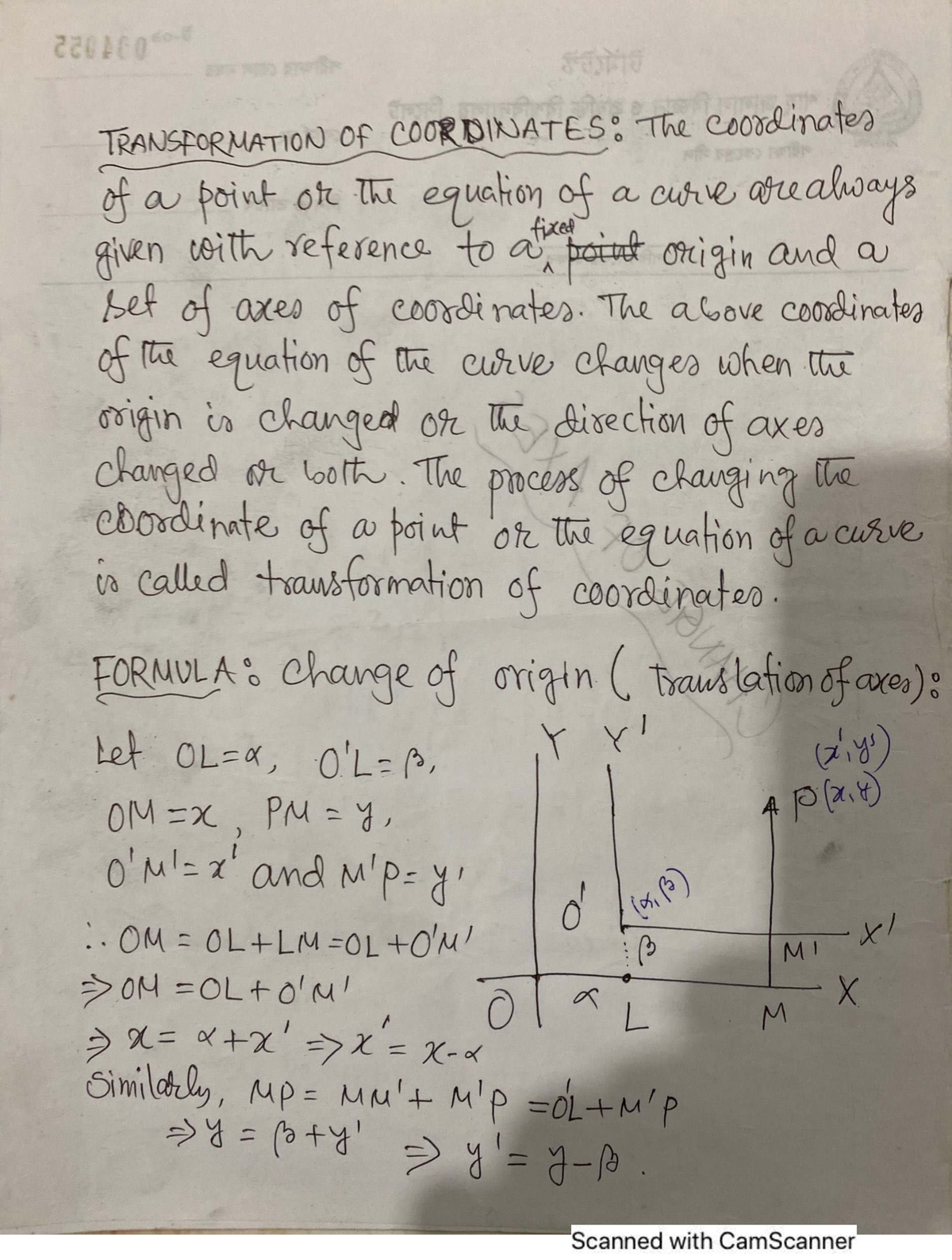 220122 Change of Axes: Lecture Notes on Coordinate Transformation - Studocu