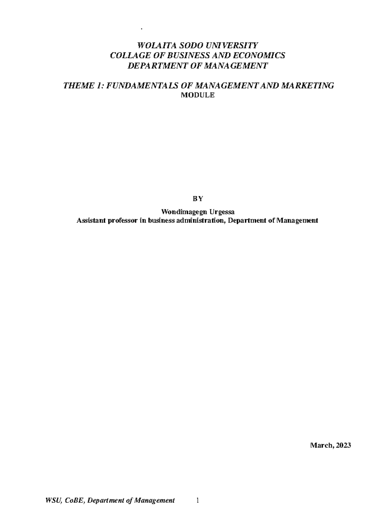 Fundamentals of Management & Marketing (MGT 101) - Module Overview - Studocu