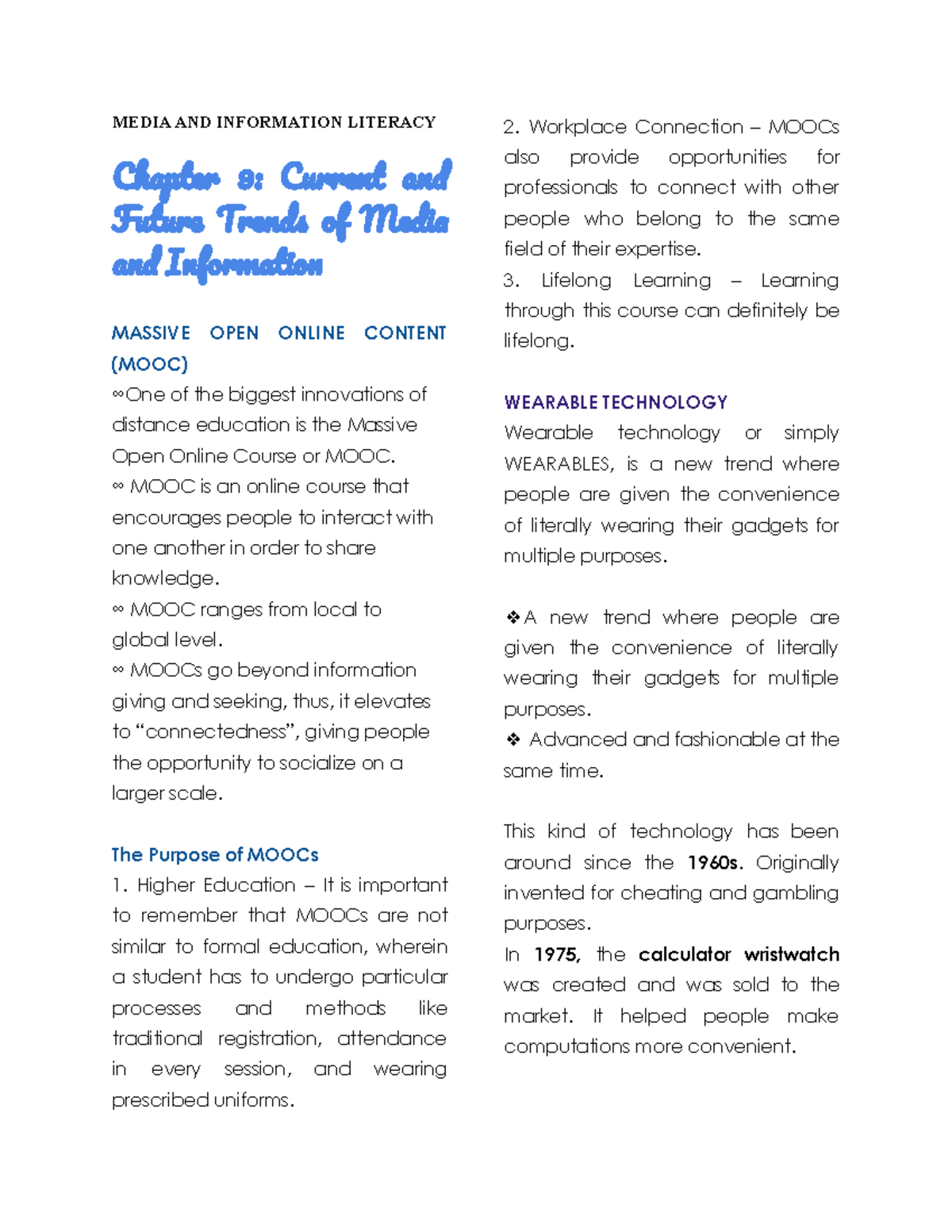 MIL- Media and Information Literacy Reviewer for Chapter Insights - Studocu