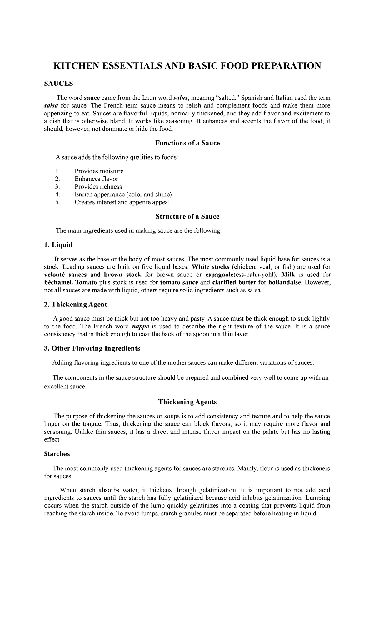 Kitchen Essentials AND Basic FOOD Preparation - KITCHEN ESSENTIALS AND BASIC FOOD PREPARATION ...