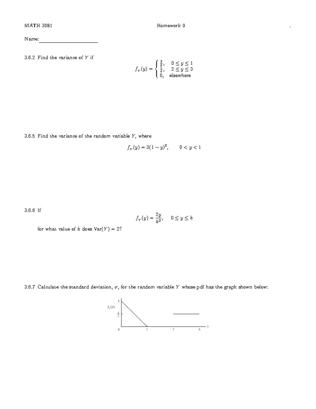 MATH 3081 Homework 9: Variance and Standard Deviation Problems - Studocu