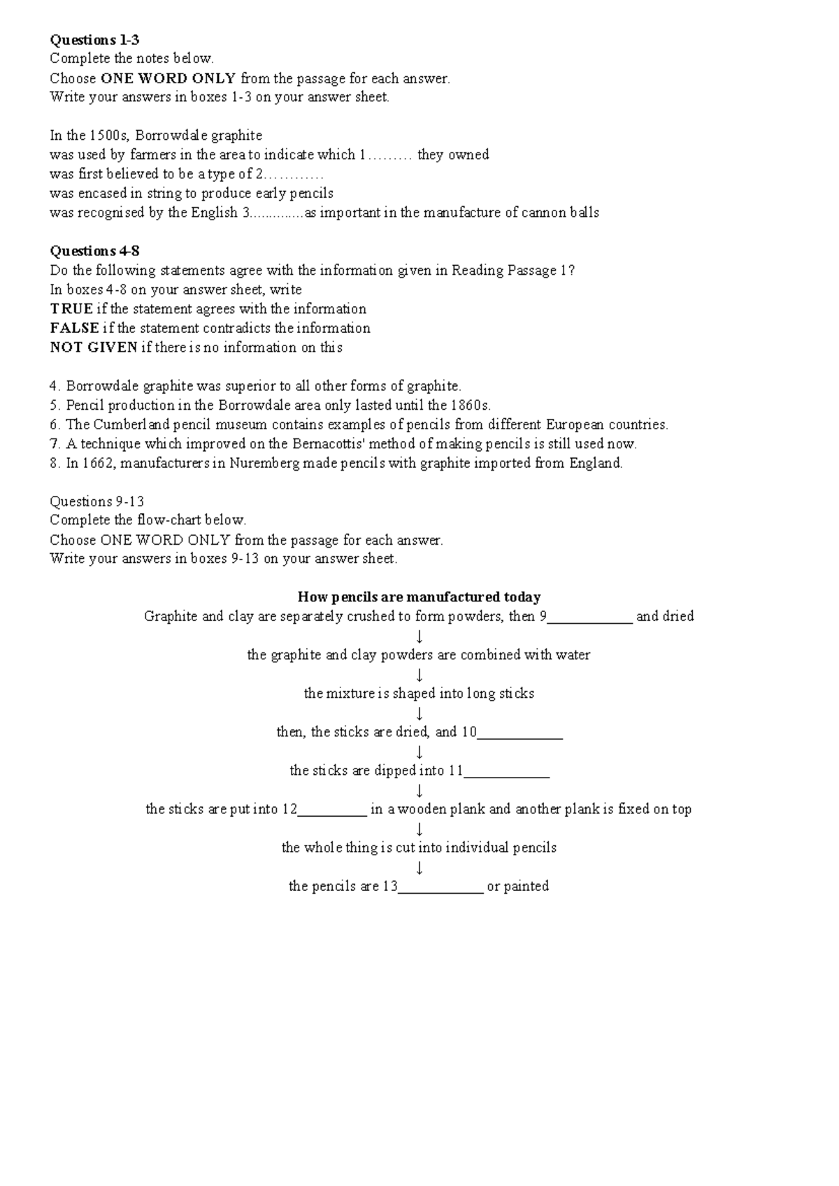 Questions on Pencil Manufacturing and Borrowdale Graphite - Studocu