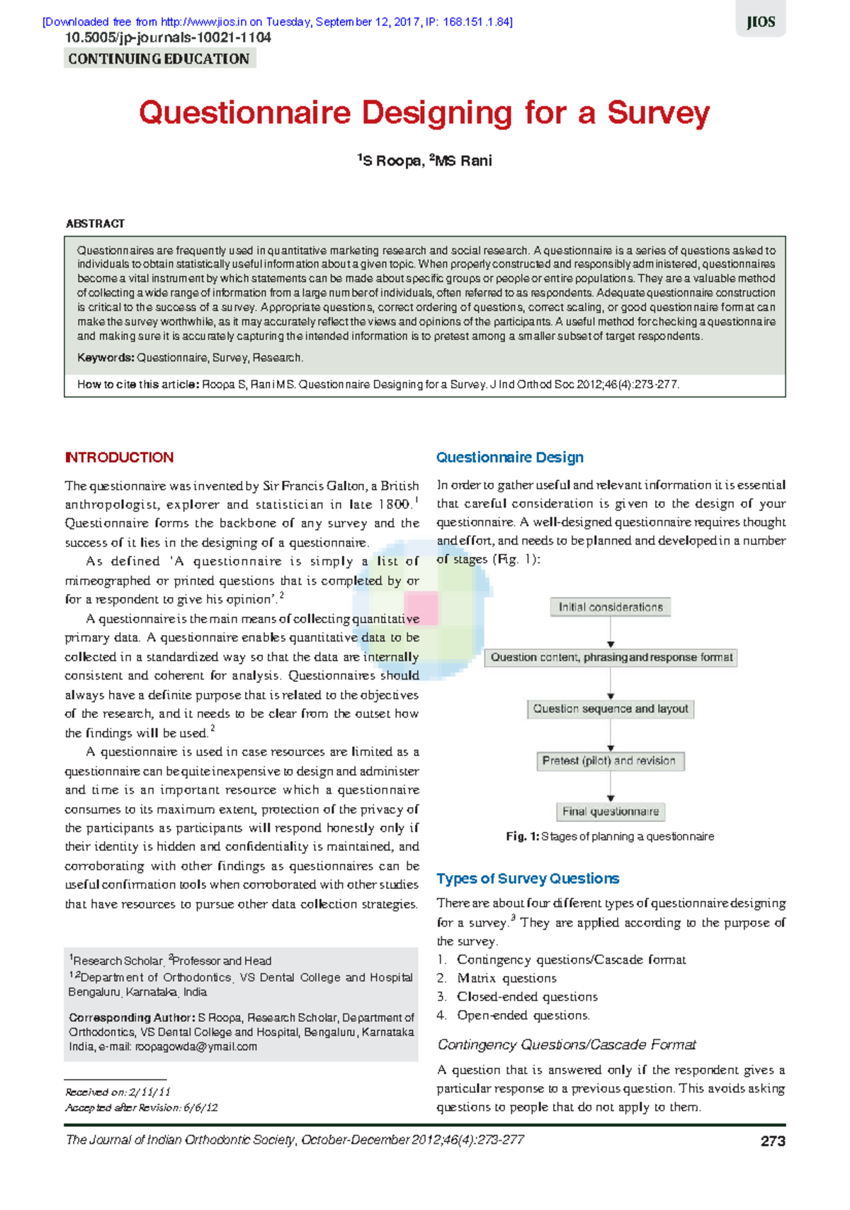 Questionnaire Design Strategies for Effective Surveys: JIOS 2012 - Studocu