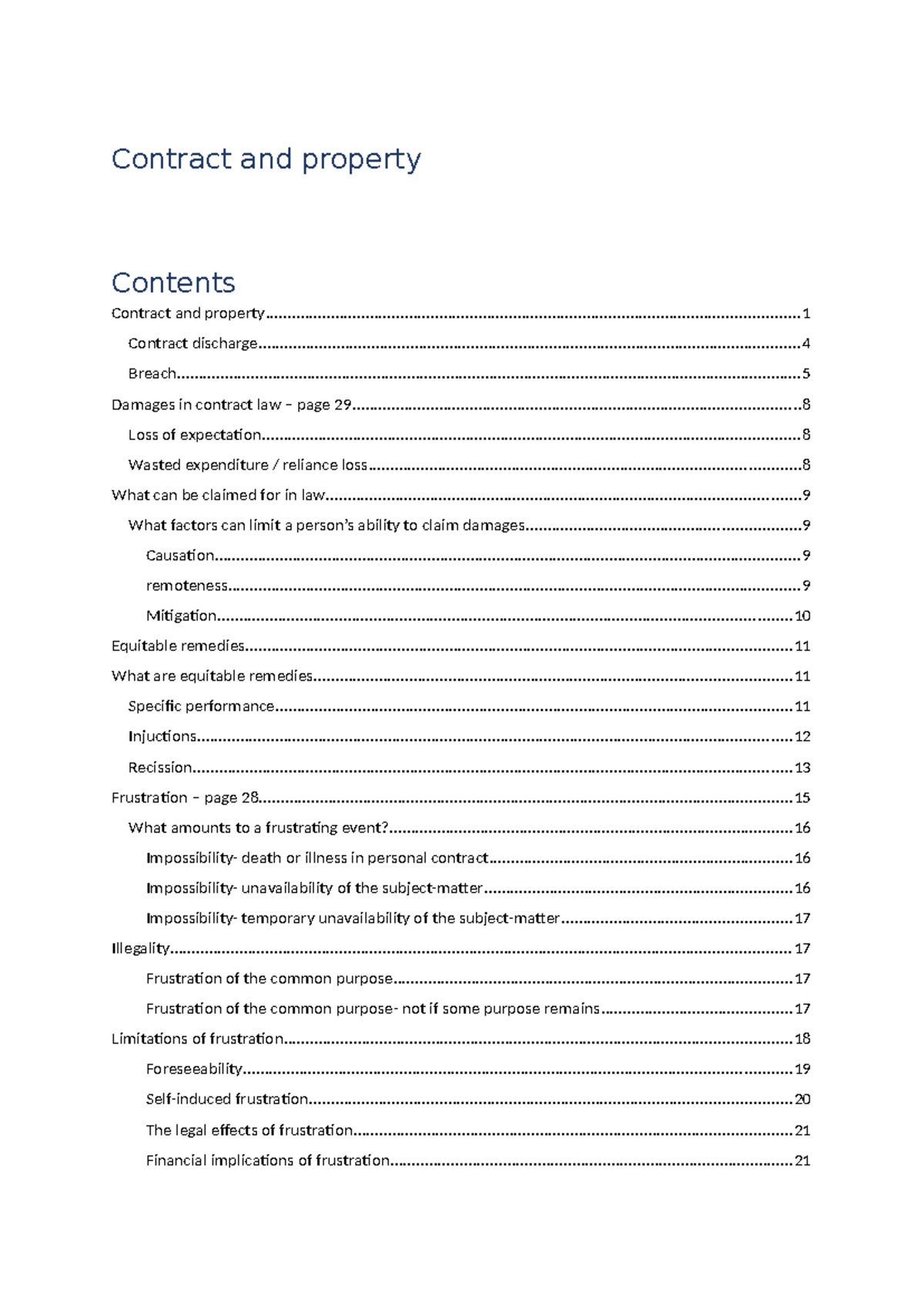 Contract Law Overview: Discharge, Breach, and Remedies (LAW101) - Studocu