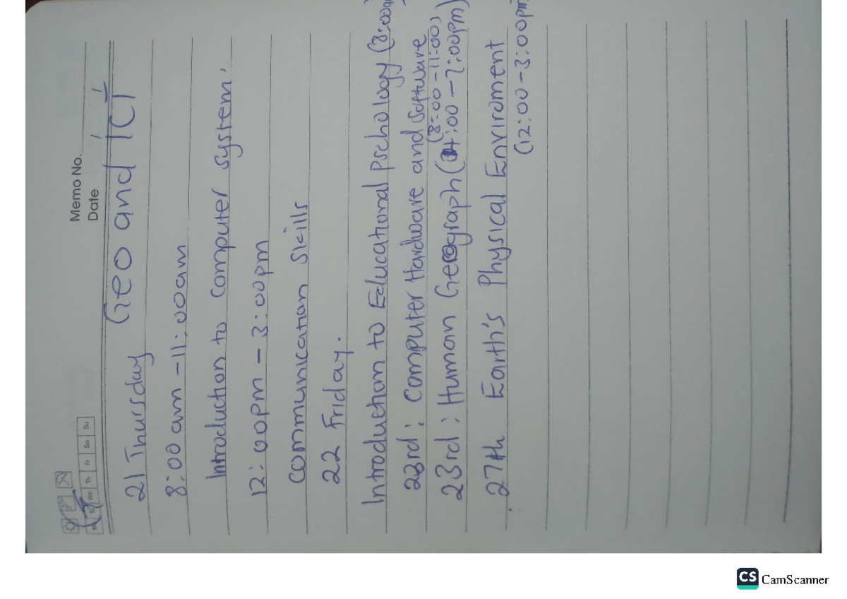 I C 21 Thursday Class Schedule: Comp Sys & Comm Skills 2024 - Studocu
