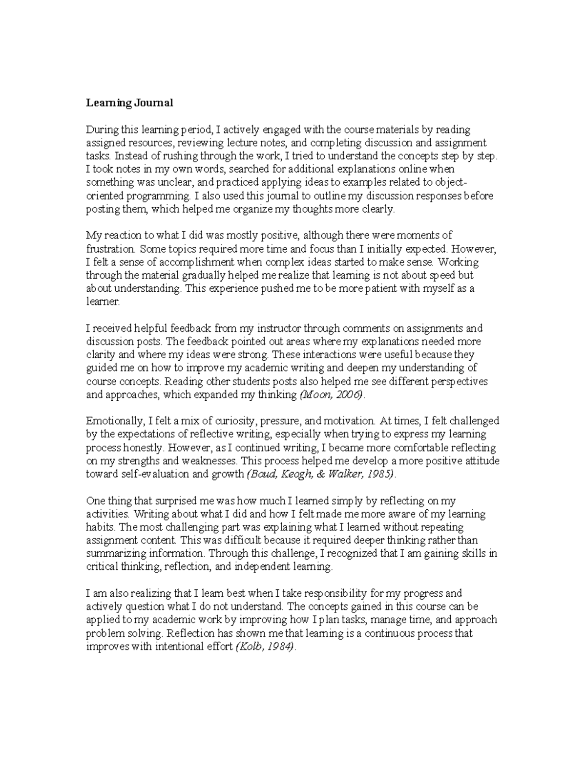 Learning Journal 6: Reflective Insights on OOP Concepts - Studocu