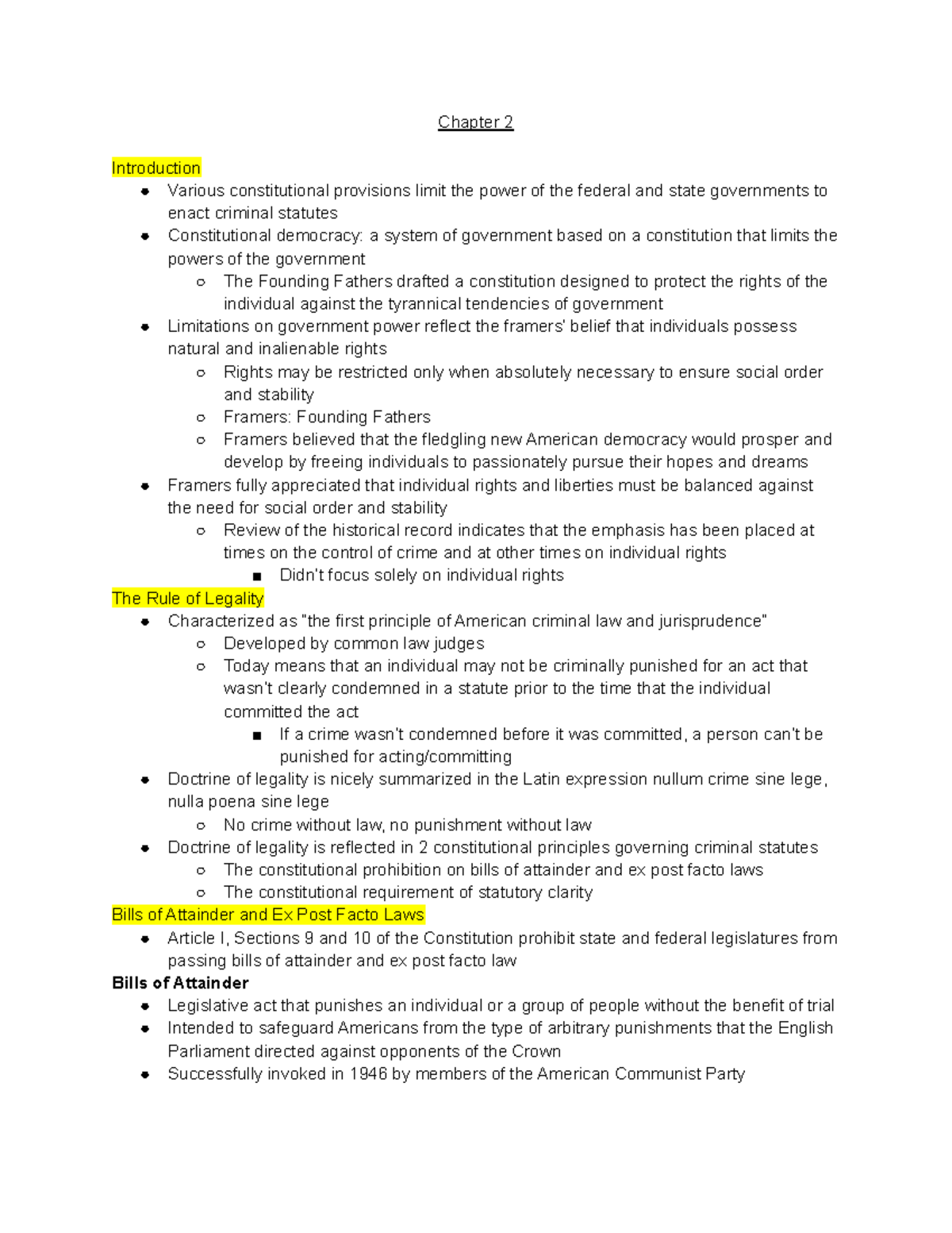 Contemp Crim Law Ch2 Pt1 - Chapter 2 Introduction Various constitutional provisions limit the ...