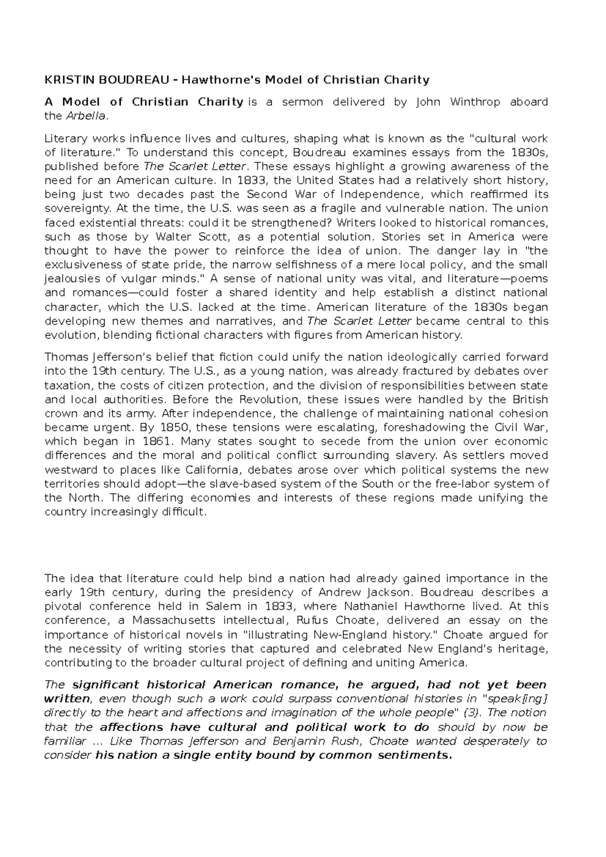 KRISTIN BOUDREAU A model of Christian charity and its influence on ...